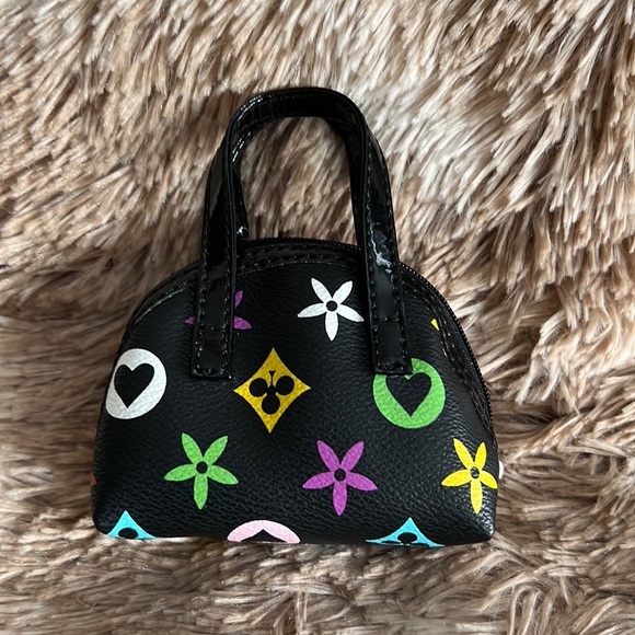 Bags | Mini Top Handle Purse 5 X 4 Black Vinyl With Colored Designs New ...